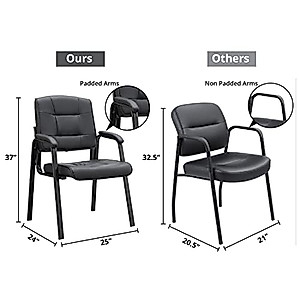 Naomi Home Waiting Room Chair Set of 2, Heavy Duty Leather Executive Waiting Room Chairs, Lobby Reception Chairs with Padded Arm Rest, Guest Chairs Set of 2 - Black