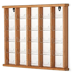 M&T Displays Wall Mount Wooden Rustic Card Holder Organizer 25 (5x5) Clear Acrylic Pockets 5 Tiered Letter Flyers Shelves for Offices Banks Schools Hospitals Natural Wood