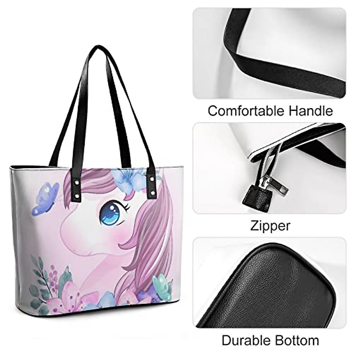 Womens Handbag Unicorn Flower Butterfly Leather Tote Bag Top Handle Satchel Bags For Lady
