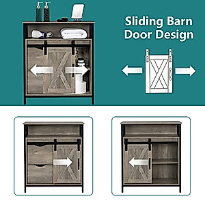 VINGLI Farmhouse Bathroom Floor Storage Cabinet, Rustic Freestanding Cabinet Organizer w/Sliding Barn Door, 2 Large Drawers and Adjustable Shelves (Wash Grey)