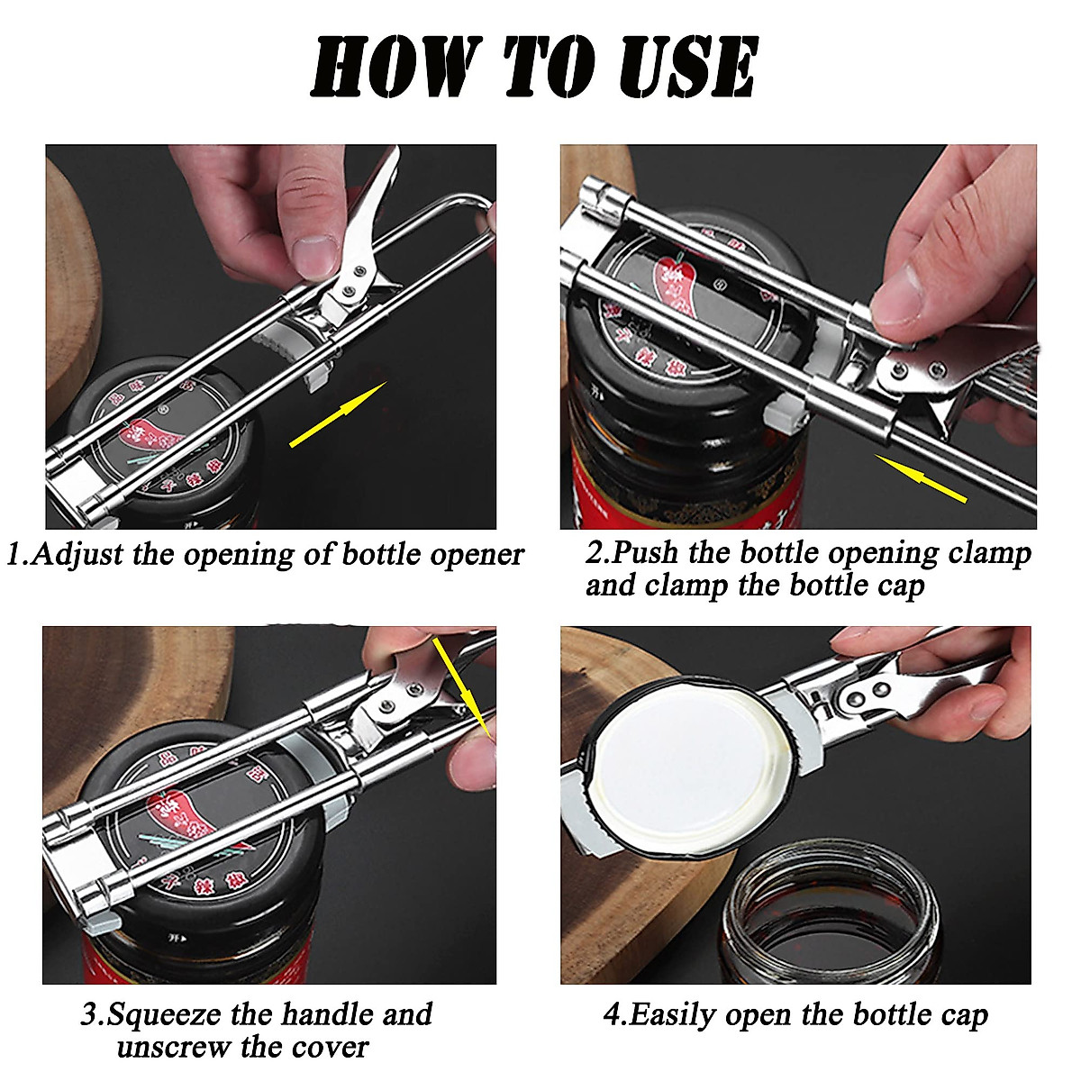 Adjustable Jar opener & Bottle Opener, Multifunctional Stainless Steel Manual Jar Bottle Can Opener, Easy-open Lid Seal Remover Kitchen Accessories