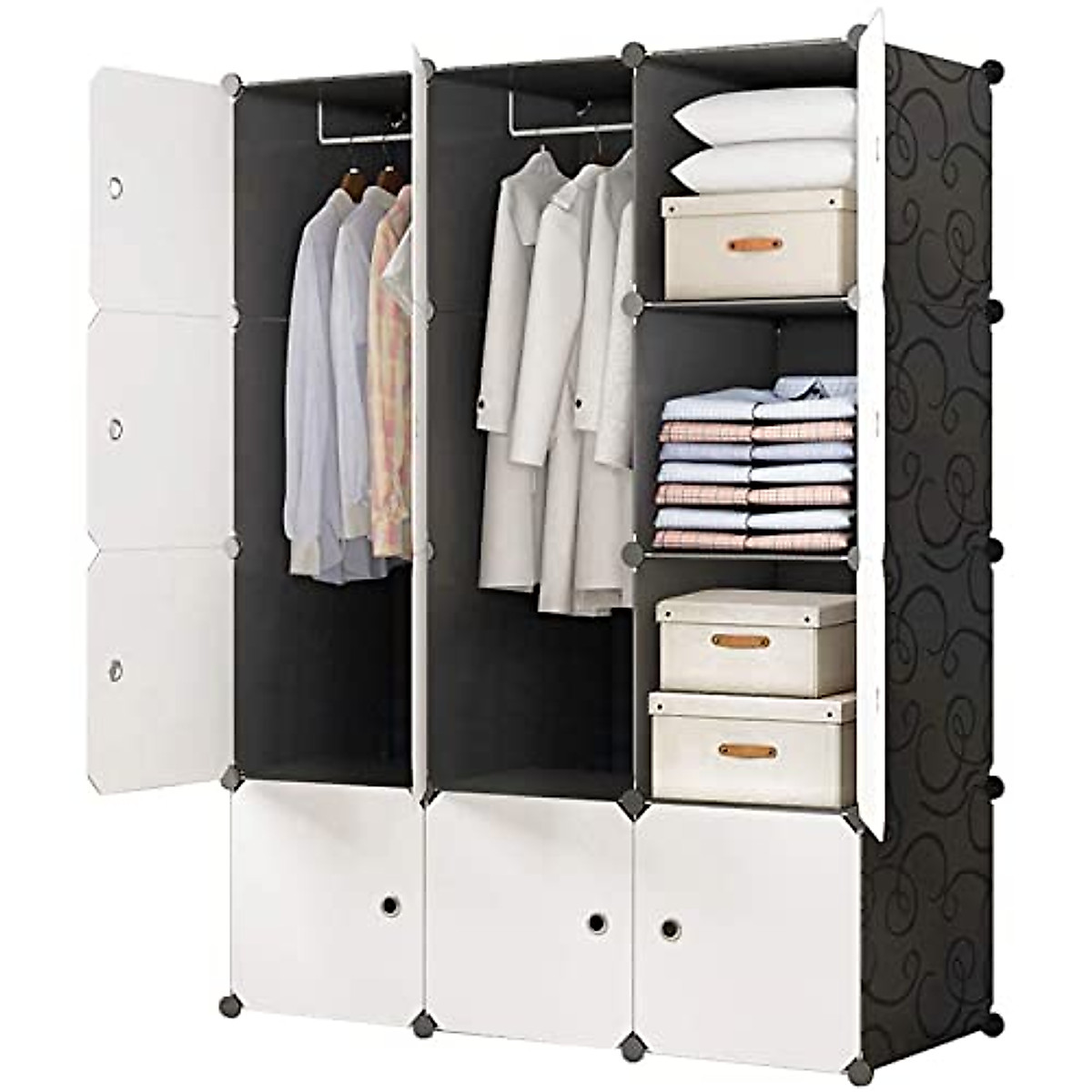BRIAN & DANY Portable Closet Wardrobe - Cube Storage Organizer, Plastic Clothing Cabinet, Bedroom Armoires for Toys, Shoes, Clothes - More 30% Capacity Than Normal - 12 Cubes, Black