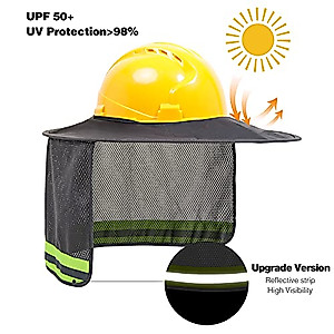 TCCFCCT Hard Hat Sun Shade, Full Brim Mesh Neck Sun Shield with Reflective Strip, High Visibility Sun Visor Neck Shade for Hard Hat Accessories, (Hard Hat Not Included), Grey, 2 Packs