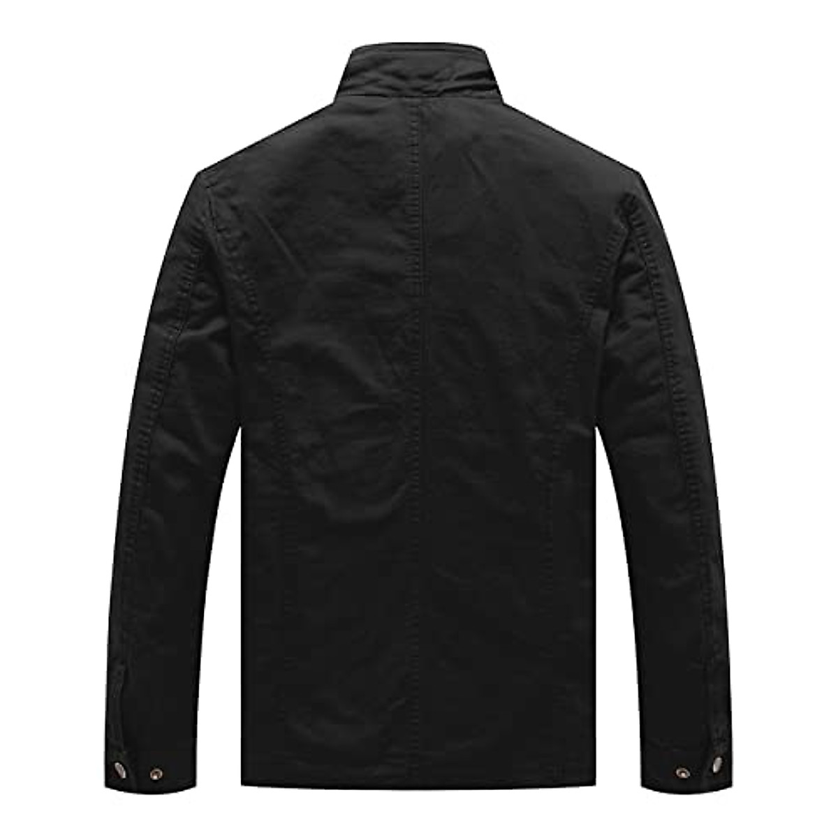 WenVen Men's Washed Cotton Canvas Safari Jacket Spring Military Coat (Black, L)