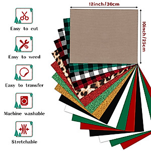 HTVRONT Heat Transfer Vinyl - 16 Sheets Buffalo Plaid HTV Iron on Vinyl for T Shirts and Glitter HTV Vinyl 12" × 10", 11 Colors HTV Vinyl Sheets