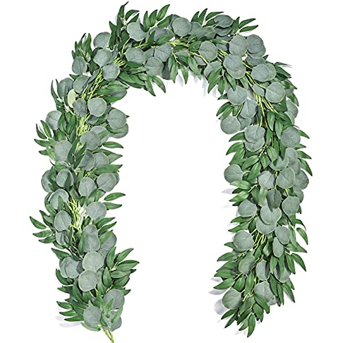 10 Pcs 6.2 Feet Artificial Silver Dollar Eucalyptus Leaves Garland with Willow Vines Twigs Leaves String for Doorways Greenery Garland Table Runner Garland Indoor Outdoor.…