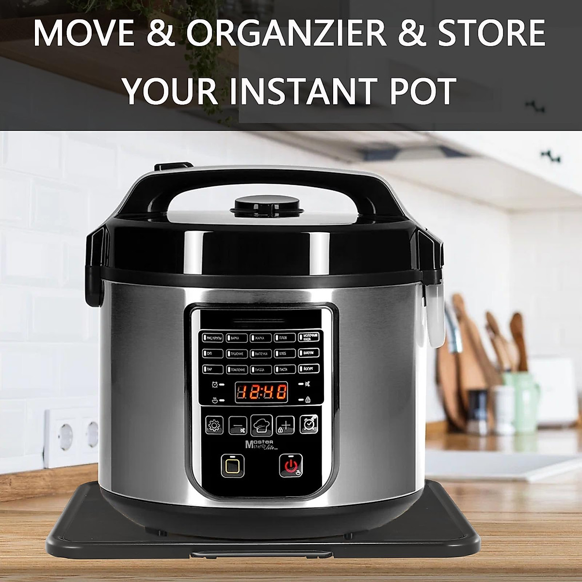 Kitchen Caddy Sliding Tray, Appliance Coffee Maker Slider Large Rolling Tray Under Cabinet Countertop Storage Moving Sliders for Stand Mixer Air Fryer Toaster Blender with Wheels (13.8'' W × 11.7''D)