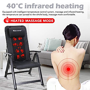 Folding Shiatsu Massage Chair Recliner Chair with Adjustable Backrest and Back Heating Portable Living Room Chair Accent Full Back Electric Full Back Massage Best Gift for Home Office ，Black