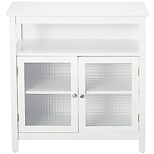 Kings Brand Furniture White Finish Wood Kitchen Storage Buffet Cabinet With Glass Doors
