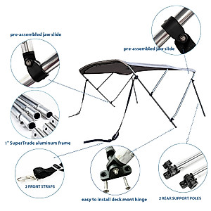 SavvyCraft 4 Bow Bimini Top Boat Cover Burgundy 4 Bow 96" L 54" H 97"- 103" W W/Boot & Rear Poles