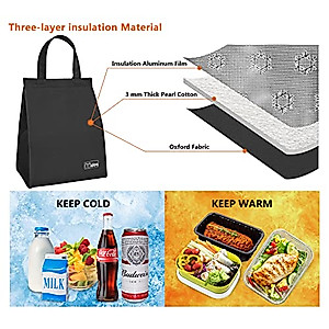 CCidea Lunch Bag for Women Men Kids, Simple Insulated Lunch Box, Reusable Lunch Boxes for School Work Travel (Black with Velcro)
