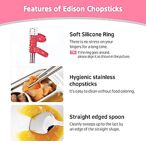 Edison Friends Rabbit Stainless Steel Chopsticks, Spoon, Fork and Case 4 Set, Chopsticks Training, Beginner, Brain Training (White Rabbit) Right Handed/Made in Korea