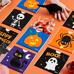JOYIN 96 Pcs Halloween Drawstring Candy Bags, Small Trick or Treat Bags Bulk, Plastic Goodie Bags for Trick or Treating, Gift Bags for Kids Boys Girls Halloween Party Favors Supplies