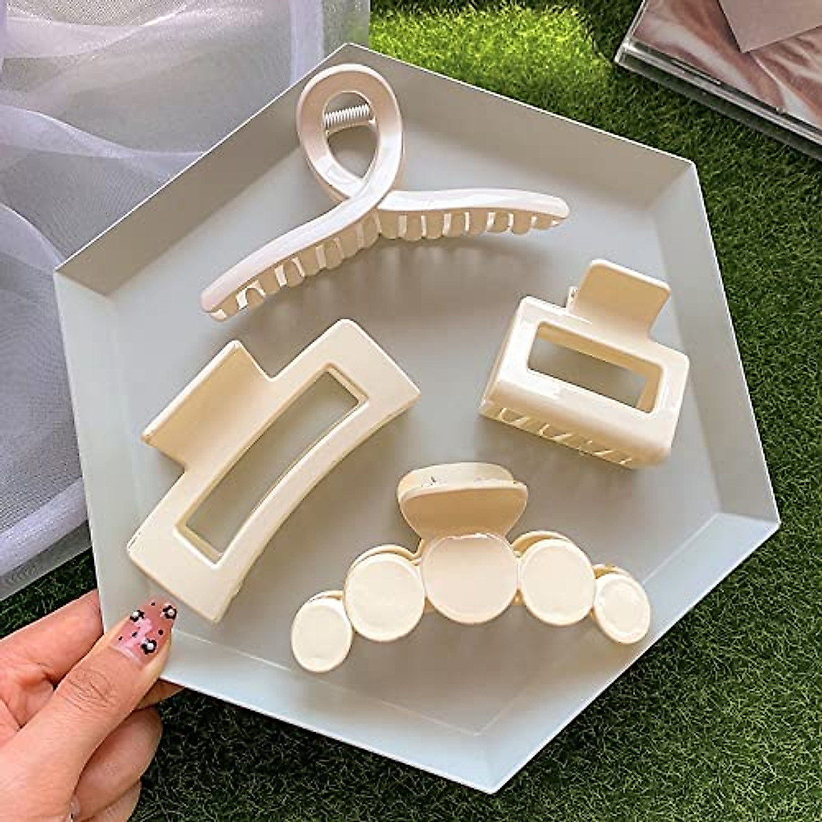 6Pcs Big Hair Claw Clips Nonslip Large Clip for Women Thin Cute Jaw Claws Barrettes Ponytail Holder Accessories,White