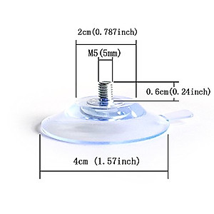 M5 Screw Suction Cup Hook,Diameter 1.6 Inch Diameter Clear PVC Threaded Suction Cup with Screw Cap Nut,5 PCS,(M5 - D 4 cm)