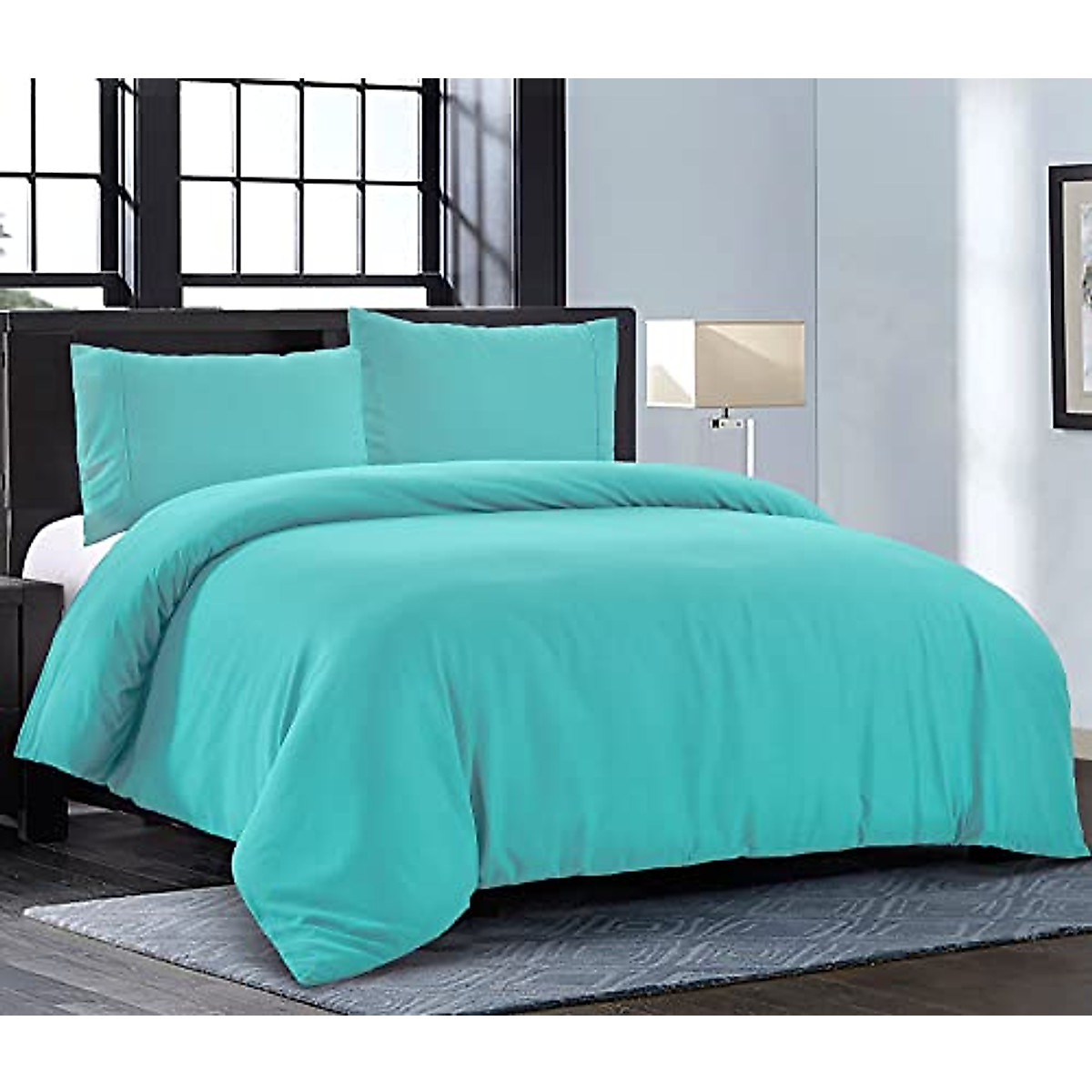 Pure Bedding Duvet Cover Queen [3-Piece, Aqua] - 1 Comforter Protector with Zipper Flap and 2 Pillow Shams - Hotel Luxury 1800 Brushed Microfiber - Ultra Soft, Cool and Breathable Comforter Cover
