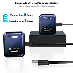 Portable Wireless Lavalier Microphone for iPhone, Camera, Android, Gopro 6/7/8/9/10,Gain Adjustment＆Mute,Wireless Lapel Clip On Mic System for Video Recording,YouTube,Vlog(164 ft Range)with Windshield