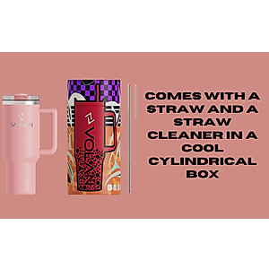 2nd Generation 40 oz Tumbler with Handle and Straw Insulated Tumblers Cups with Lids Straws Double Wall Vacuum Thermos cup 304 Stainless Steel Travel Mug Gifts for Men Women Him Her (Peach)