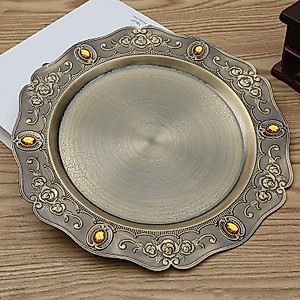 12 Inch Antique Decorative Tray Towel Tray Metal Storage Tray Serving Tray Dish Plate Fruit Trays Rings Chain Earrings Trays Cosmetics Jewelry Organizer Retro Design Vanity Tray