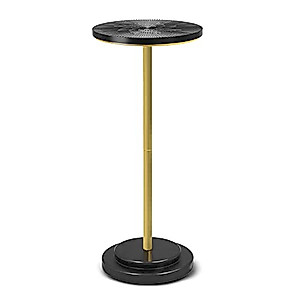 COVLON Drink Table, Weighted Base Pedestal Table, Martini Table,Small Side Table with Wooden Carved Table Top for Living Room, Bedroom, Modern, Gold and Black