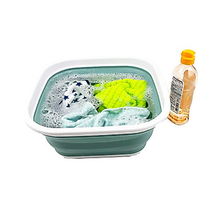 SAMMART 5.5L (1.4 gallons) Collapsible Plastic Washing Tub - Portable Washing Basin - Foldable Tub - Easy Storage Space Saving Kitchen Washtub (Grey + Pale Blue (Set of 2))
