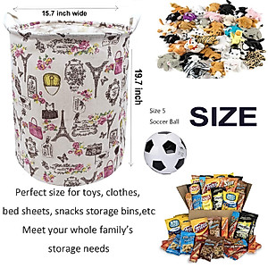 Large Laundry Basket, 63L Foldable Storage Bin, ZUEXT Freestanding Laundry Hamper with Handles for Girls Nursery Bedroom, Dirty Clothes Laundry Basket, Baby Shower Gifts(Floral Paris Towel)