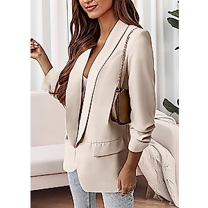 KIRUNDO Womens Fall Fashion 2023 Casual Blazers Long Sleeve Open Front Work Suit Office Blazer Jackets with Pockets(Beige White, Medium)