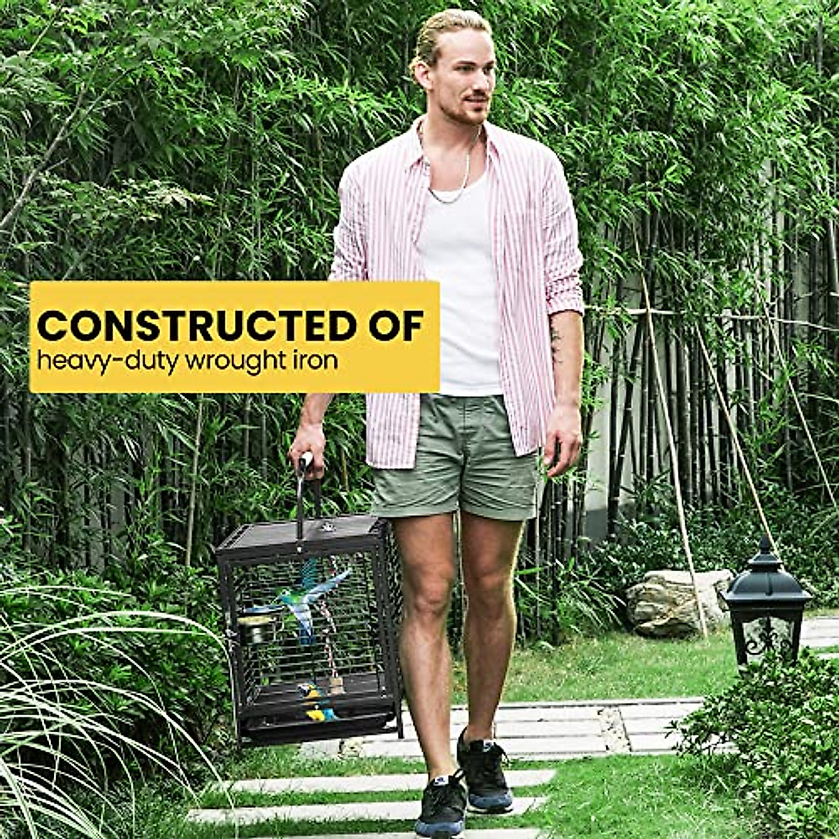 VIVOHOME 19 Inch Wrought Iron Bird Travel Carrier Cage for Parrots Conures Lovebird Cockatiel Parakeets Black