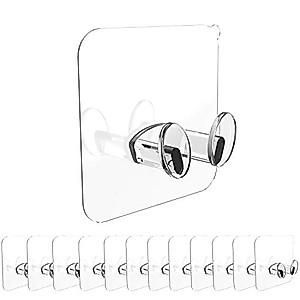 Strong Adhesive Plug Hooks Without Nails Multi Purpose Transparent Plastic Hooks Waterproof and Oilproof for Kitchen, Bathroom, Office, Phone, Towel, Robe, etc. Best for Smooth Surface (12 pcs)