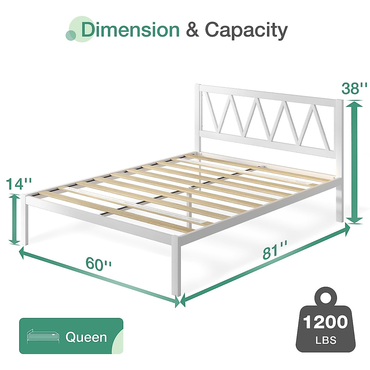Novilla Queen Bed Frame with Headboard, Metal Platform Bed Frame, Wood Slat Support, Heavy Duty, No Box Spring Needed, Easy Assembly, White