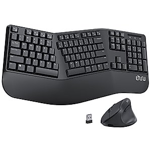 Ergonomic Wireless Keyboard and Mouse - UHURU UEKM-20 Wireless Ergo Keyboard and Mouse Combo with Split Design, Palm Rest, Natural Typing, Compatible with Windows Mac