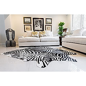 Safari Zebra Print Black on Off White Genuine Cowhide Rug 6 x 7 ft. 180 x 210 cm