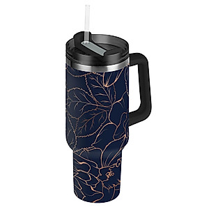Yasala Car Tumbler with Handle Art Rose Flower Travel Mug Coffee Cup Insulated Beverage Container Mega Cup for Hot Cold Drinking Thermos Water Bottle Cupholder Friendly 40 oz