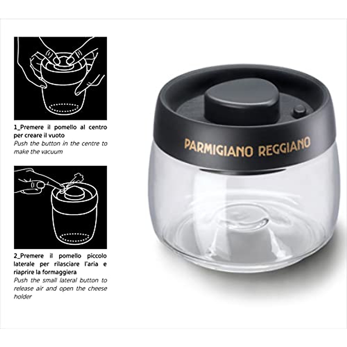 Frantoio Pottery Cheese Container - Italian Cheese Holder with Vacuum System - Italian Kitchen Essentials