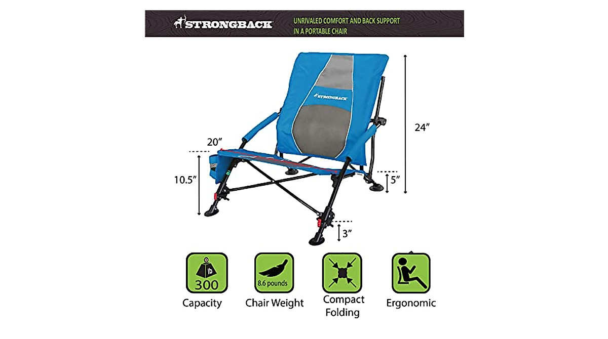 STRONGBACK Beach Chair Low Gravity Recliner 2.0 - Portable & Supportive