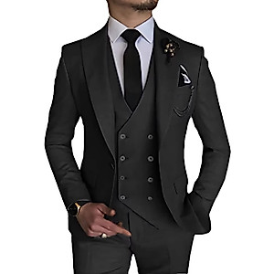 Mens Stylish 3 Piece Dress Suit Classic Fit Wedding Formal Jacket & Vest & Pants Black 4XL