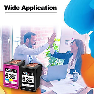 SOPIN Remanufactured Ink Cartridge 63 Replacement for HP 63XL 63 XL for OfficeJet 3830 5222 5255 5258 4650 4655 Envy 4520 4512 4513 DeskJet 1112 3630 3634 3637 3639 Printer (1 Black 1 Tri-Color)