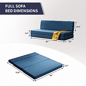 ijuicy Folding Mattress Sofa, Full Convertible Couch Sleeper Bed, 5" Folding Futon Sofa Bed, Floor Chaise Lounge, Portable Couch Bed for Living Room, Bedroom & Guest Room (Full/Dark Blue)