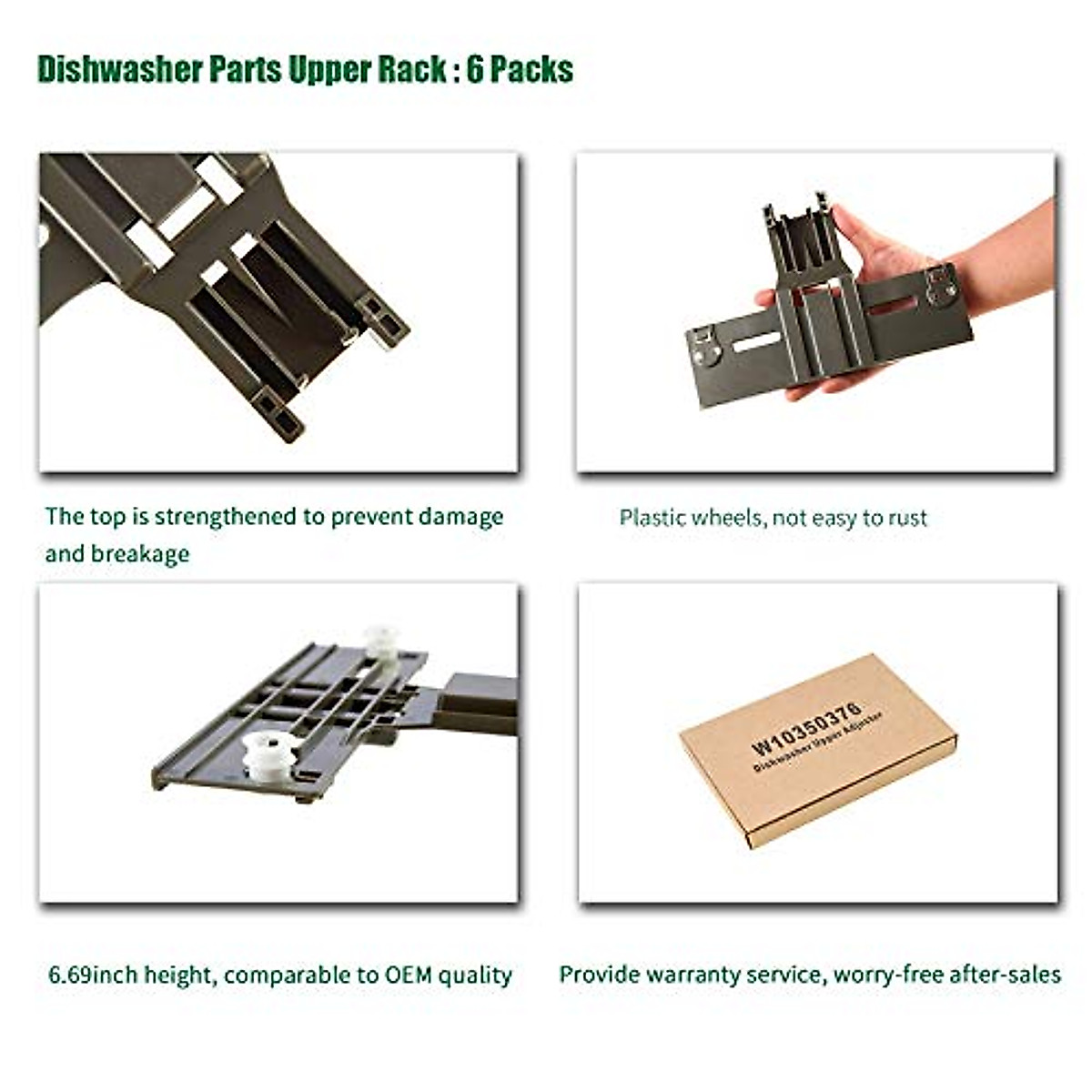 UPGRADED W10350376(2) W10195840(2) W10195839(2) Dishwasher part (6 Packs),W/ 0.9 In Diameter Wheel, Dishwasher Parts Upper Rack for Kitchenaid Whirlpool Maytag Kenmore W10350374 W10195840