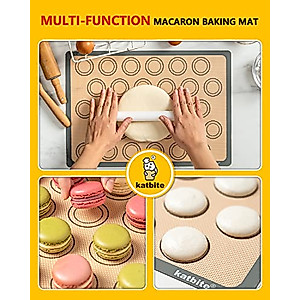 Macaron Silicone Baking Mats, Katbite Silicone Macaroons Baking Mat Set of 2 Half Sheet (11 5/8" x 16 1/2") Reusable & Nonstick Macarons Baking Supplies Silicone Bakeware Mats for Macarons Cookies