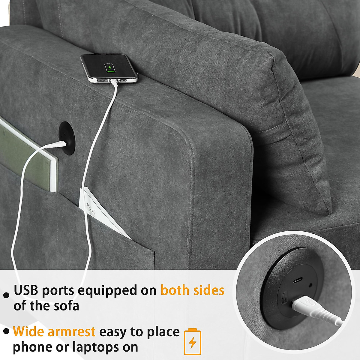 DIFYHOMEY U Shaped Modular Sectional Couches with USB Ports, Oversized 125” Velvet Anti-Scratches Fabric Sectional Sofa Set with Ottoman, Lumbar Pillows for Living Room, Office