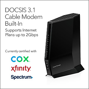 NETGEAR Nighthawk Modem Router Combo (CAX30) DOCSIS 3.1 Cable Modem and WiFi 6 Router - AX2700 2.7 Gbps - Compatible with Xfinity, Spectrum, Cox, and More - Gigabit Wireless Internet