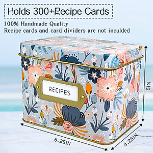 SUPMIND Recipe Box, Recipe Card Box for 4" x 6" Recipe Cards, Durable Metal Recipe Holder, Decorative Recipe Tin with Gift Box