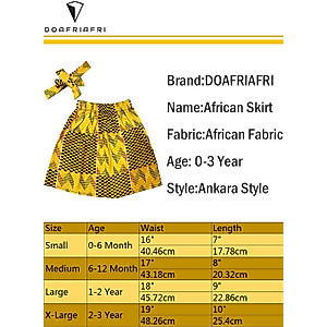 Alina Belle African Baby Girl Skirts Kente Print Outfit Short Skirt+Headband 2Pcs Set Clothes (2-3 Years, A1)