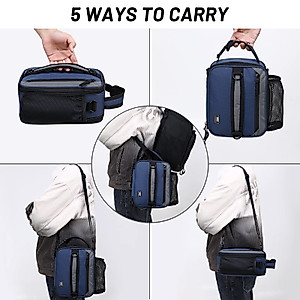 MIER Expandable Lunch Bag Insulated Lunch Box for Men to Work Travel Portable Lunchbox Bags with Shoulder Strap and Water Bottle Holder(Navy/Grey)