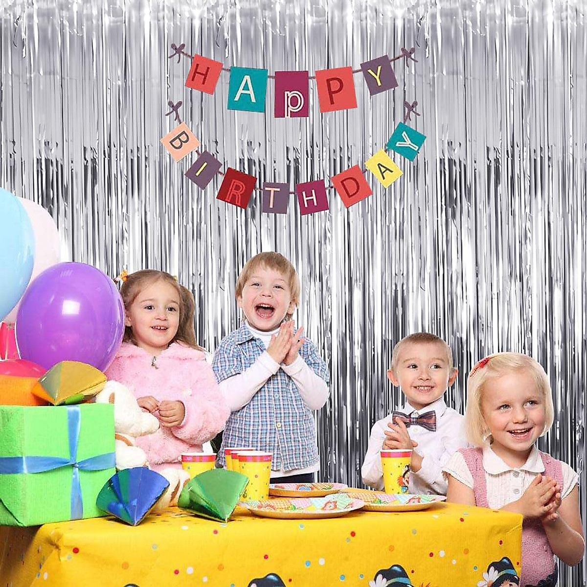 Fringe Curtains Party Decorations, Tinsel Streamers Birthday Party Decorations, Fringe Backdrop for Graduation, Baby Shower, Gender Reveal, Disco Party (2 Pack, Silver)