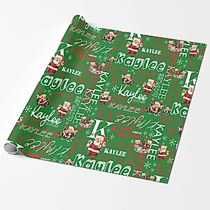 InterestPrint Custom Merry Christmas Wrapping Paper, Personalized Snowflake Green Wrap Paper Roll 58x23 Customized Gift Wrapping Paper Roll for Kids Girls Boys Baby 1 Roll