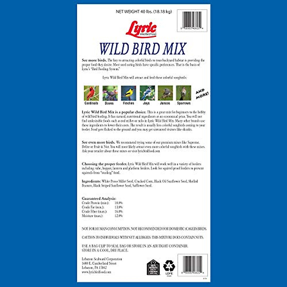 Lyric Wild Bird Mix Bird Seed, Bird Food for Outside Feeders, 40 lb. Bag