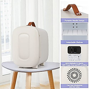 Living Enrichment Mini Fridge, 4L Skincare Fridge, Portable Small Refrigerator Cooler for Skincare, Beverage, Food, Cosmetics, Home, Bedroom, for Christmas Gift - Stone White