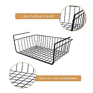 Under Shelf Basket, 4 Pack Black Wire Rack, Slides Under Shelves for Storage Space on Kitchen Pantry Desk Bookshelf Cupboard